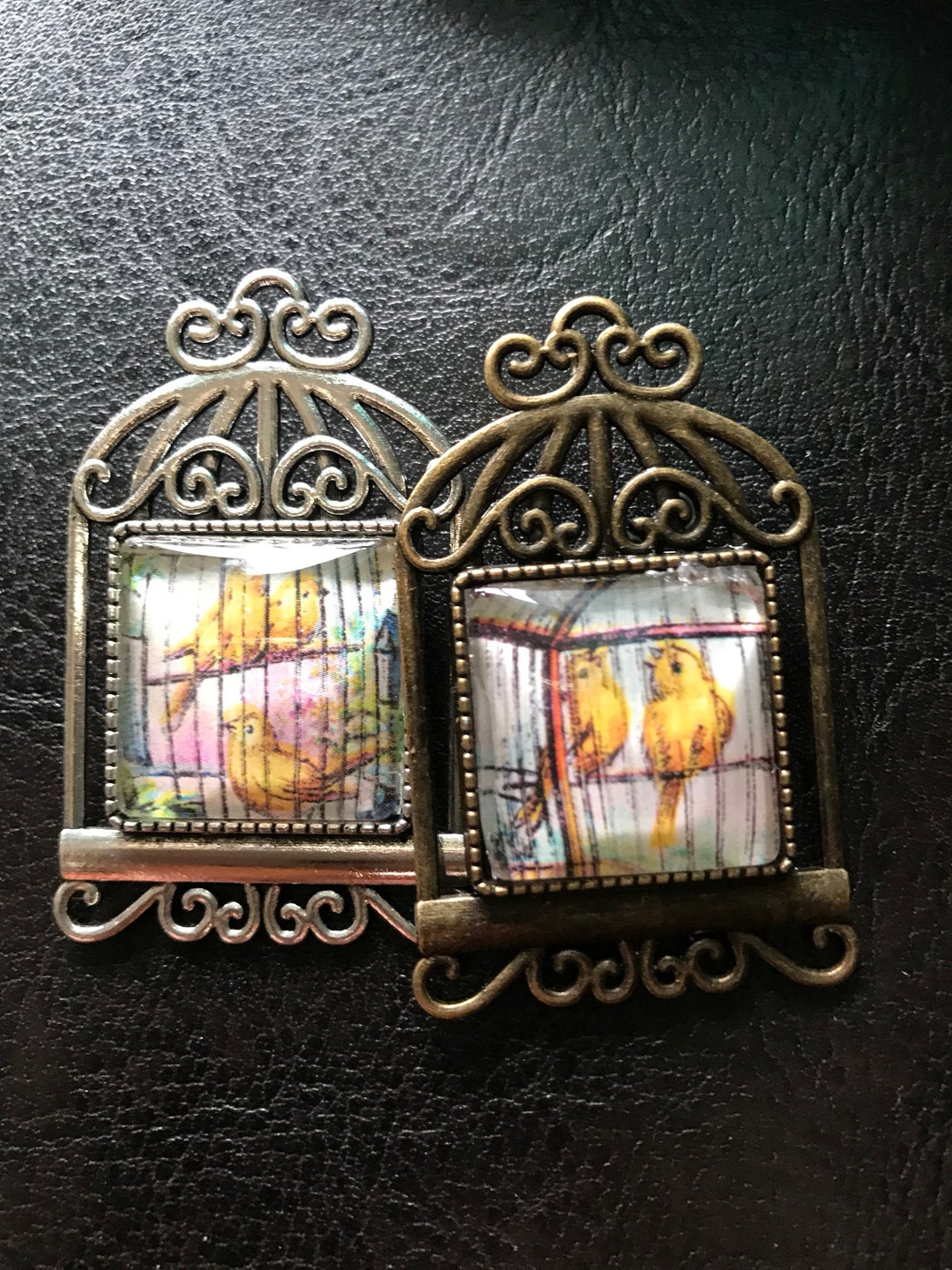 Yellow Birds in Birdcage Brooch, Birdcage Brooch, Birdcage Pin, Lapel ...