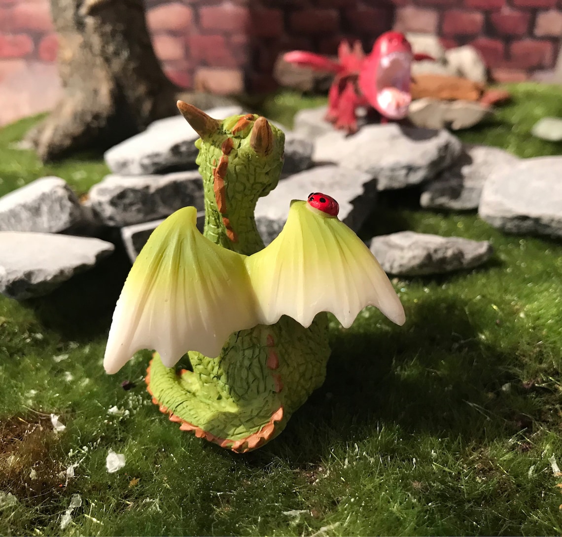 Adorable Miniature Green Dragon With Ladyon Its Wing, Fairy Garden ...