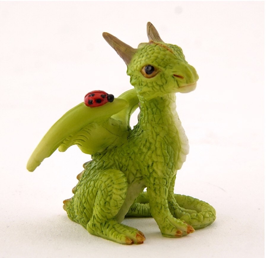 Adorable Miniature Green Dragon With Ladyon Its Wing, Fairy Garden ...