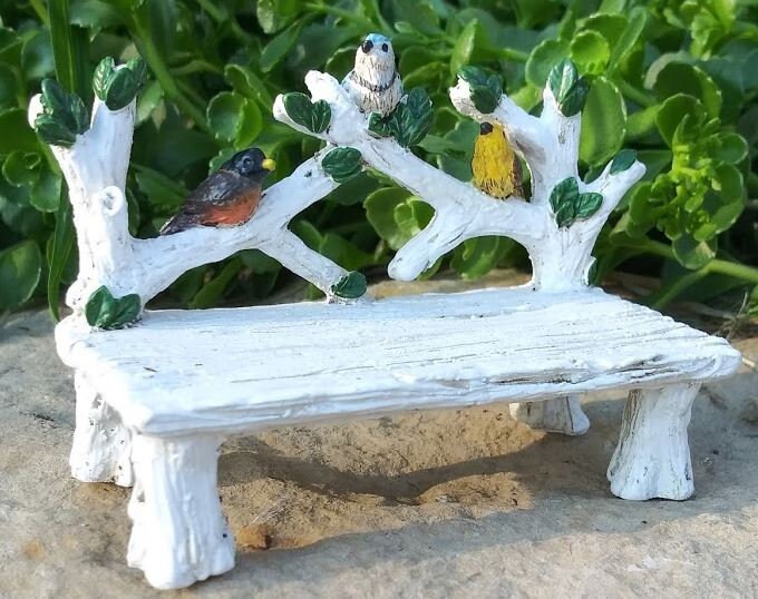 Miniature Fairy Bench Fairy Woodlook Bench With Sweet Birds - Etsy