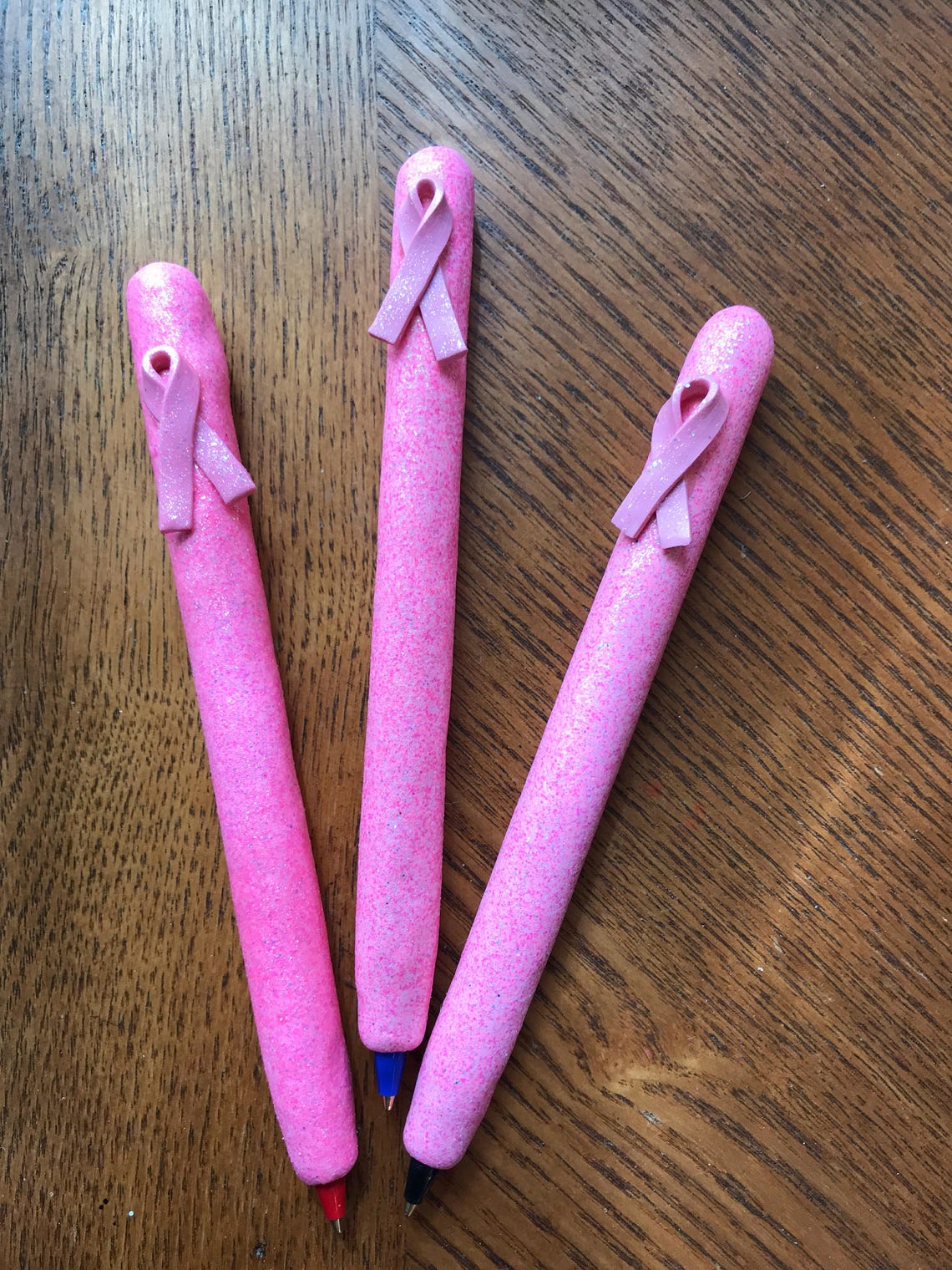 Set of 2 Breast Cancer Awareness Pens Pink Ribbon Glitter Pens | Etsy