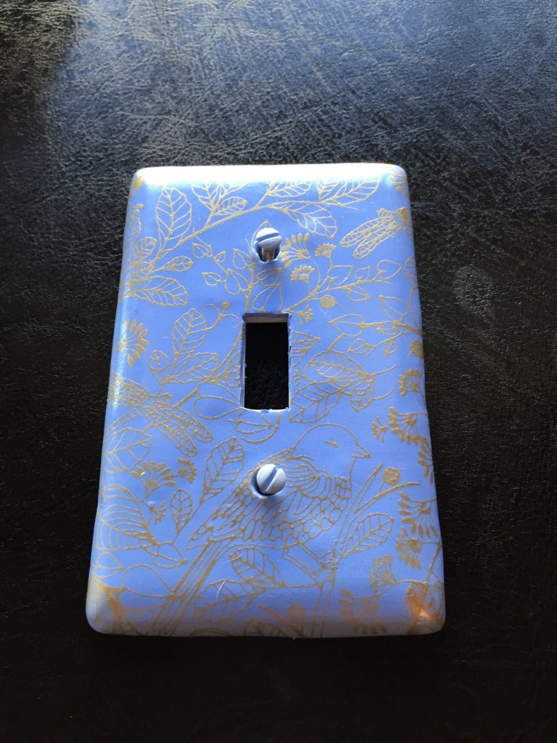 Elegant light blue and gold light switch plate cover birds | Etsy