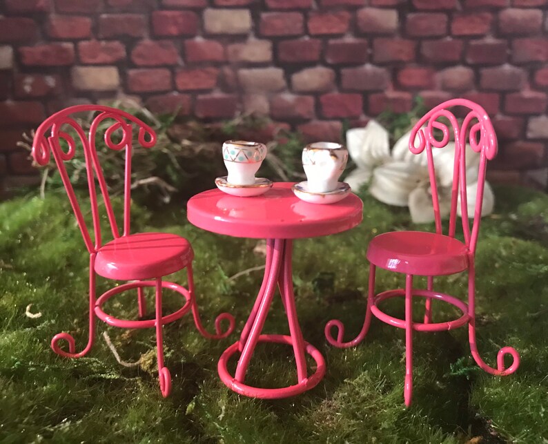Sweet Fairy Garden Bistro Table & Chairs Mini Bistro Miniature Garden ...
