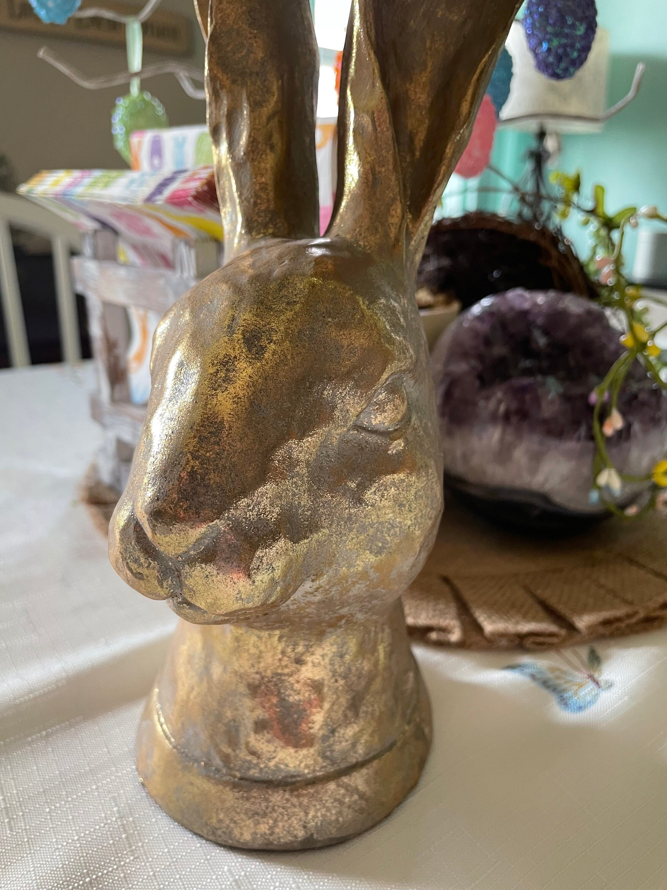 Distressed Gold Rabbit With Floppy Bow Tie Bunny Bust - Etsy
