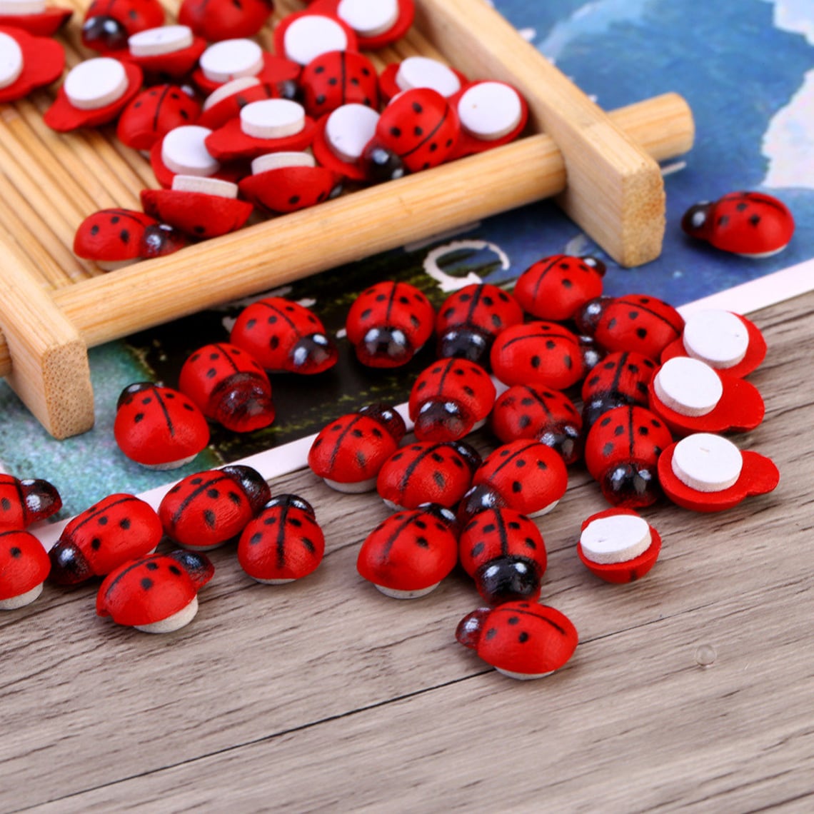 Self Adhesive Lady Bug Favors, 25-piece, Self Adhesive Lady Bug Wooden ...