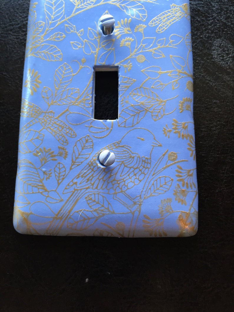 Elegant light blue and gold light switch plate cover birds | Etsy