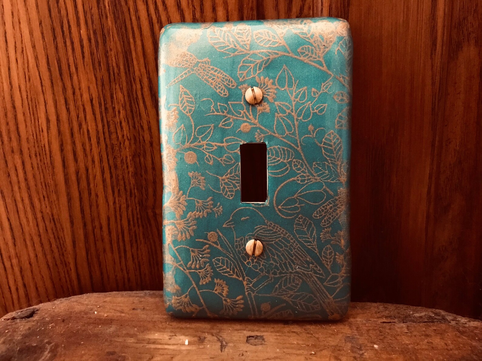 Blue-green and gold light switch plate cover birds dragon | Etsy