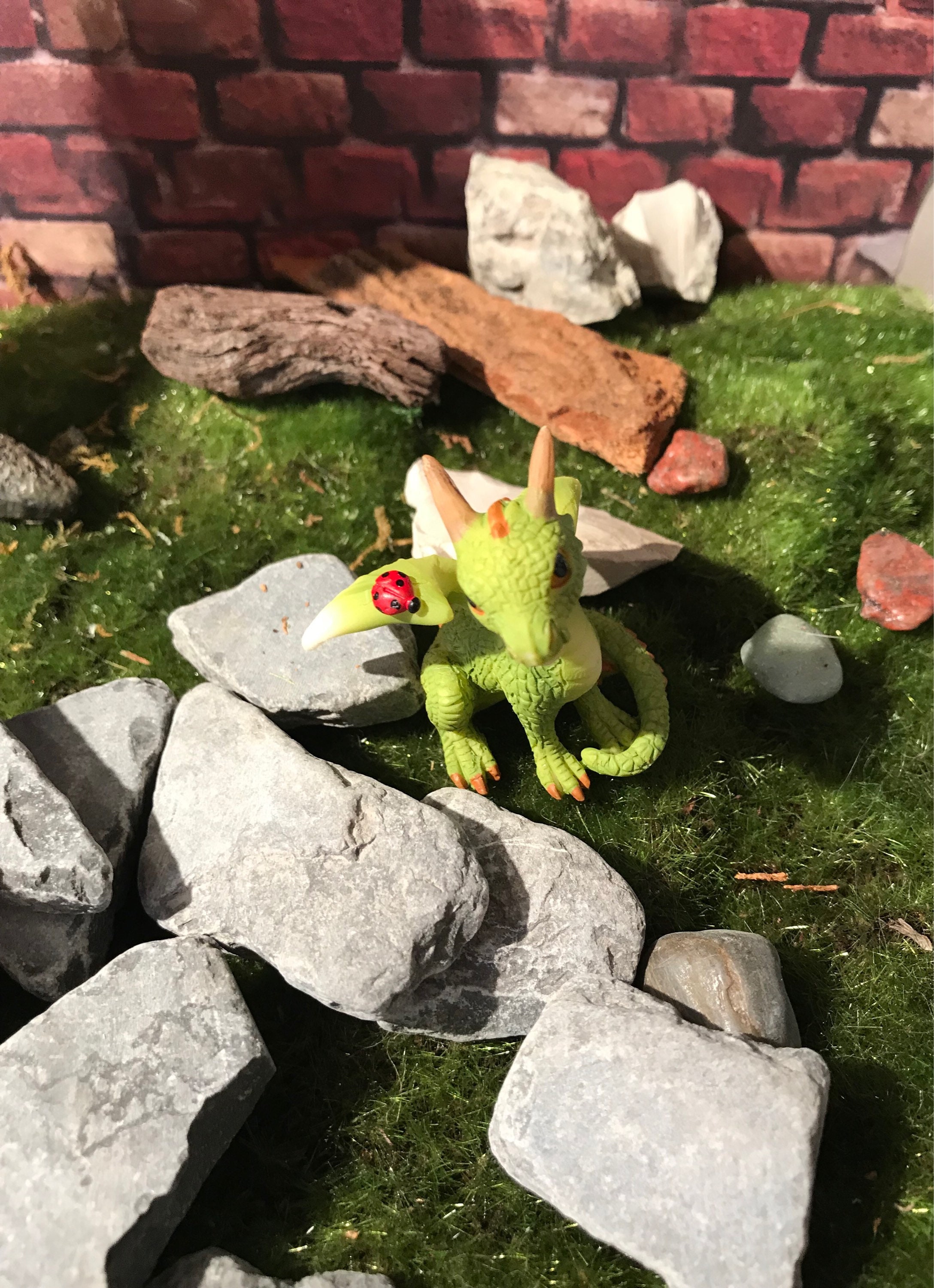 Adorable Miniature Green Dragon With Ladyon Its Wing, Fairy Garden ...