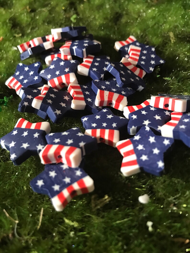 Red White & Blue Mini Stars Beads Miniature Flag Stars Star Handmade ...