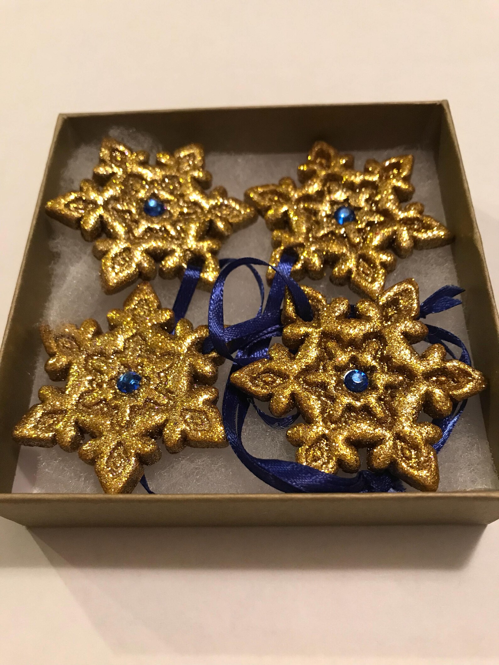 Set of 4 Gold Snowflake Glitter Snowflake Gift Decoration Mini - Etsy