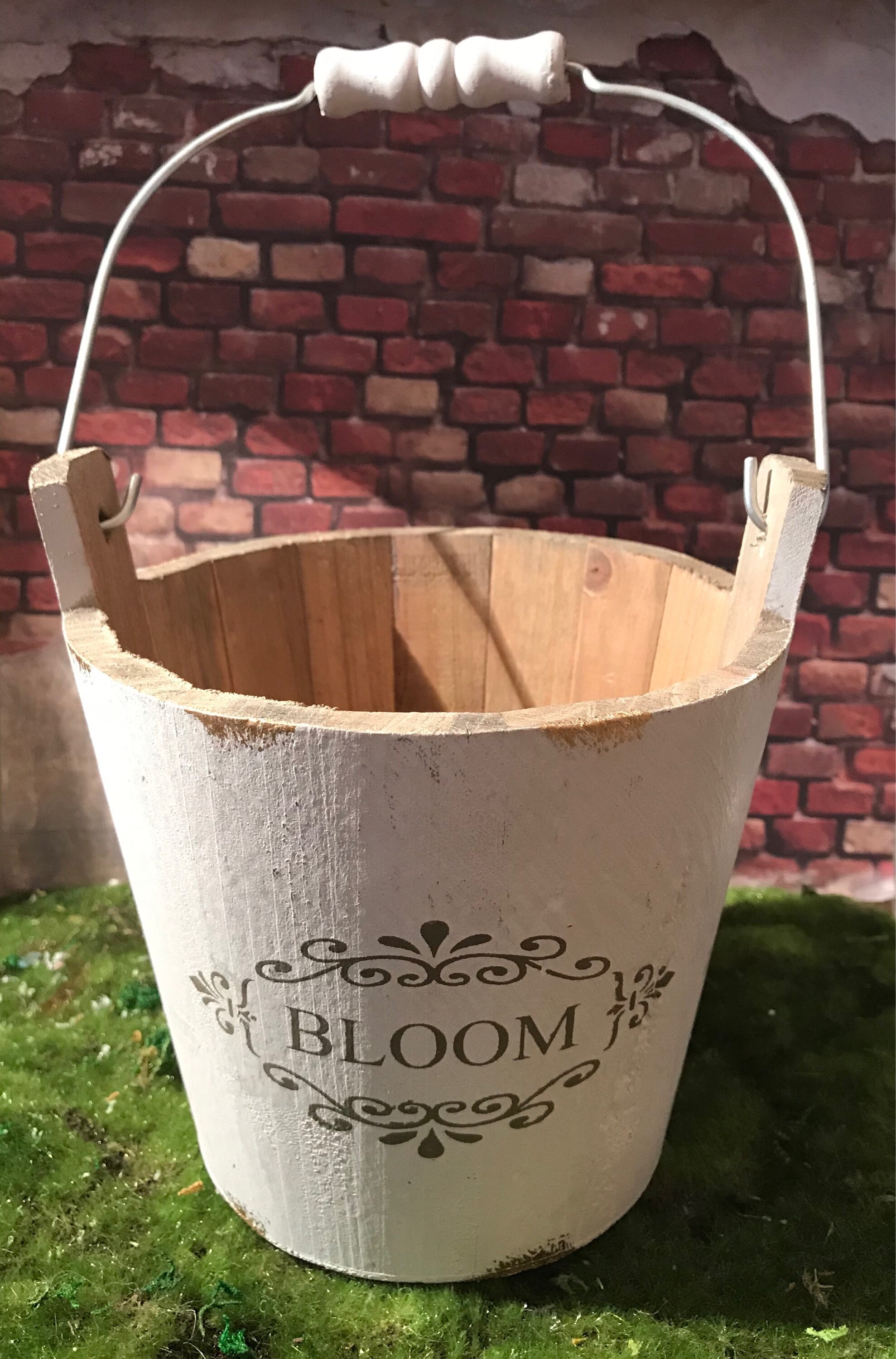 Beautiful Wooden Bucket Planter, Dark Wooden Planter Bucket, White Wash ...