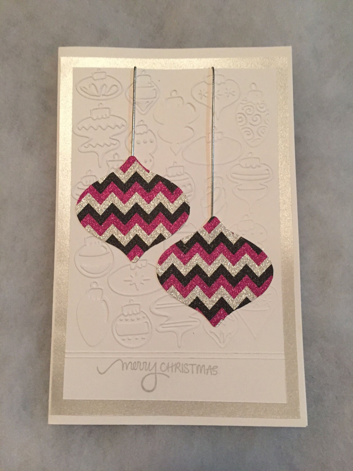 Christmas Ornament Note Card Set of 4 Homemade Chevron Pattern Note ...