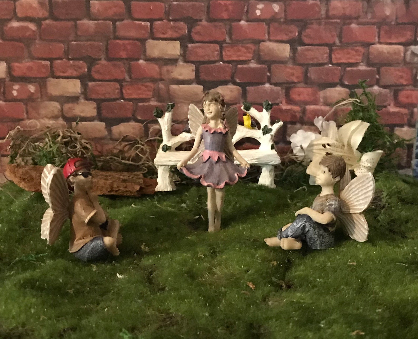 Miniature fairy bench fairy woodlook bench with sweet birds - Etsy 日本