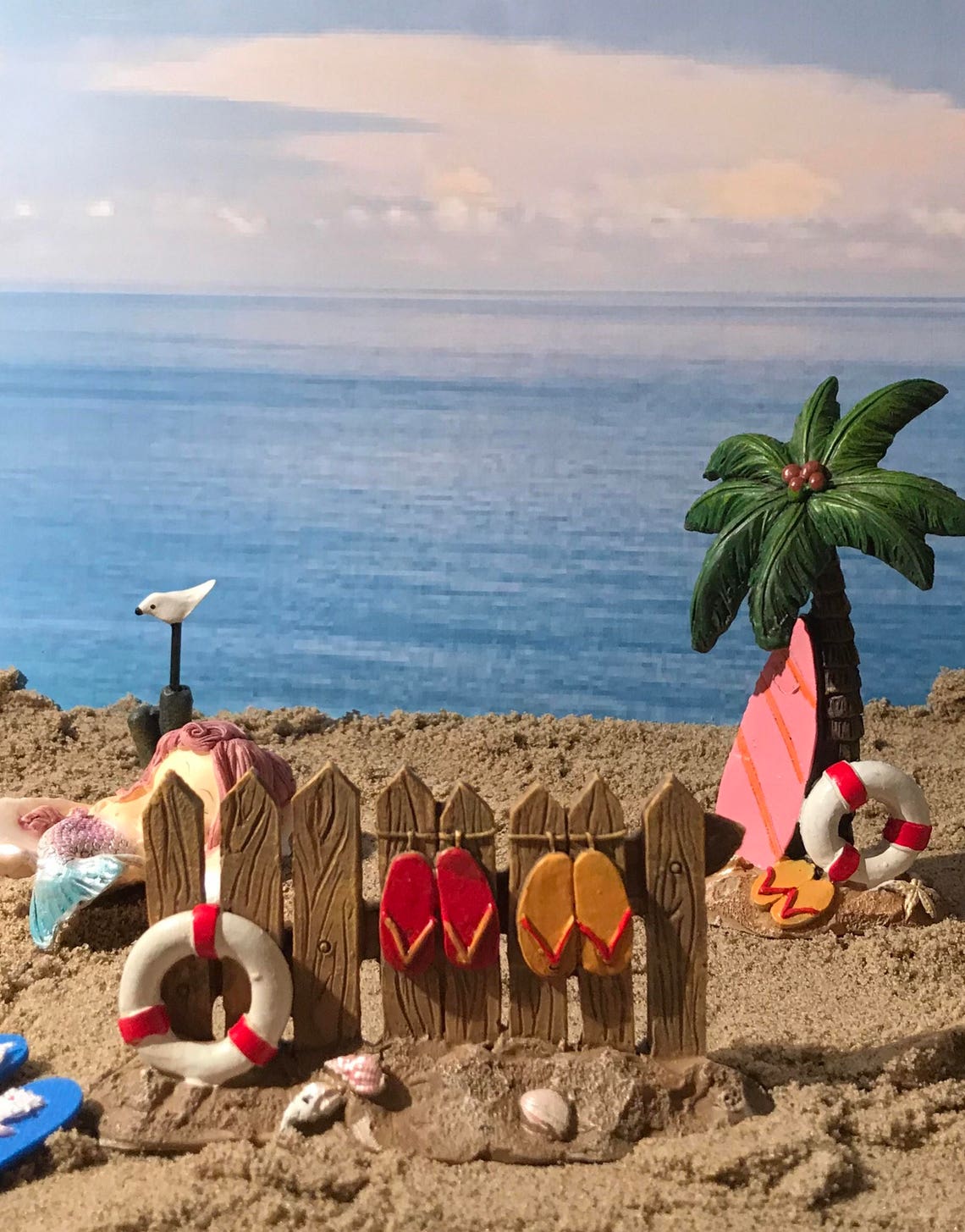 Fairy Garden Mermaid, Mini Beach Scene, Miniature Beach Fence With Flip ...