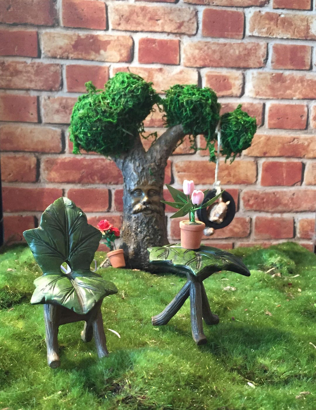 Fairy Garden Table and Chairs Furniture Bistro Set-miniature Ivy Leaf ...