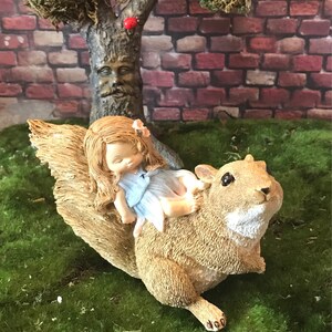 Little Sleeping Fairy on Squirrel. Fairy Garden Supplies, Outdoor ...