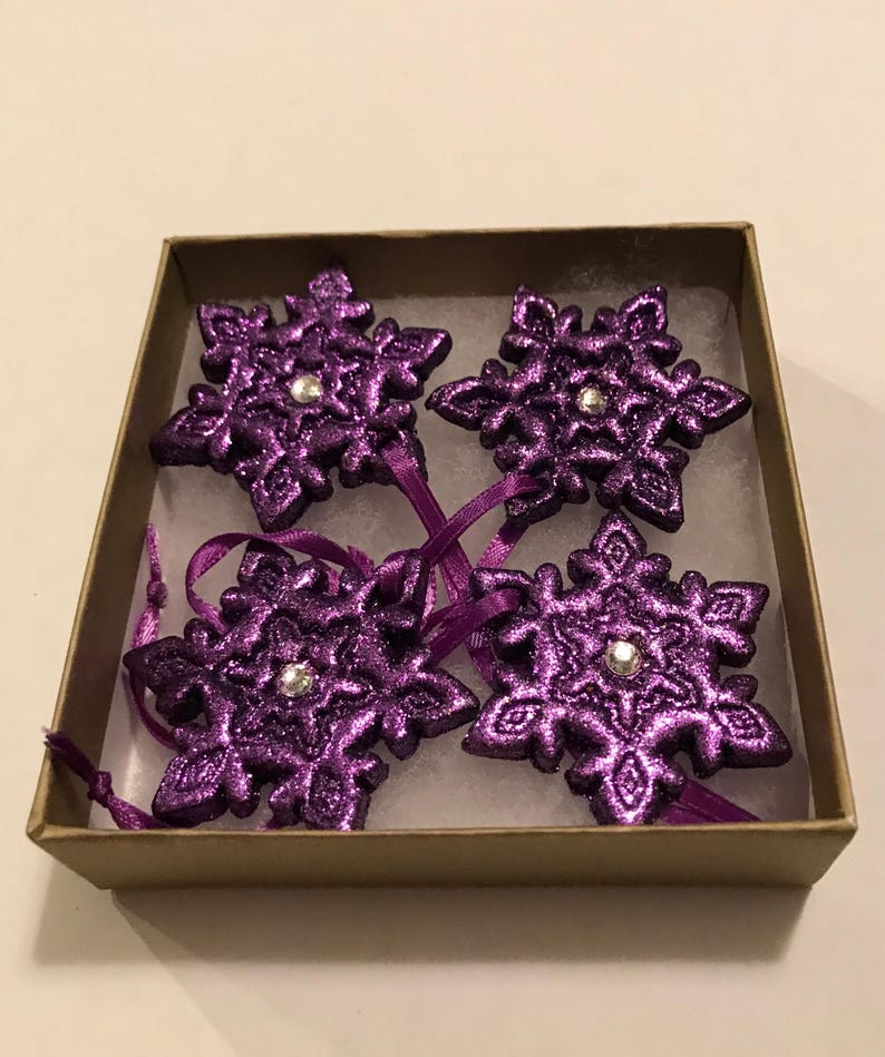 Set of 4 Purple Snowflake Glitter Snowflake Gift Decoration - Etsy