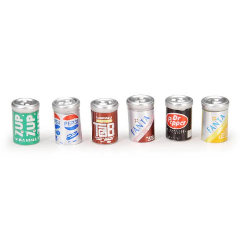 Miniature Soda Pop Cans, Set of 6 Mini Pop Cans, Dollhouse Miniatures ...