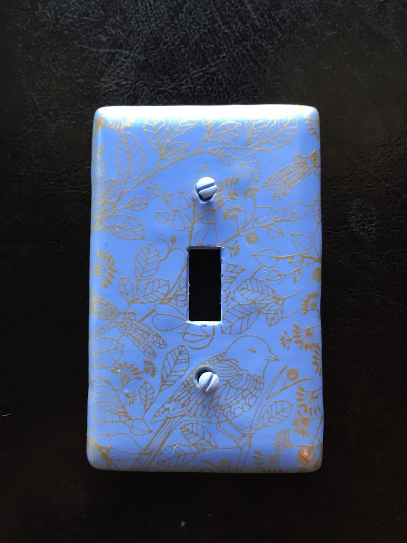 Elegant light blue and gold light switch plate cover birds | Etsy