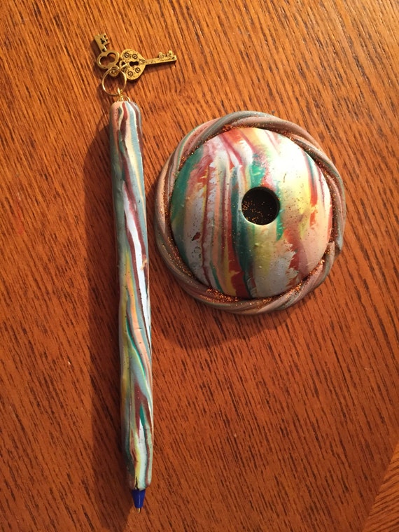 Refillable Polymer clay pen set Hand sculpted of polymer clay with ...