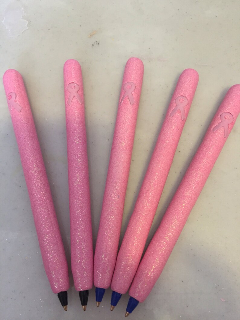 Set of 2 Breast Cancer Awareness Pens Pink Ribbon Glitter Pens | Etsy