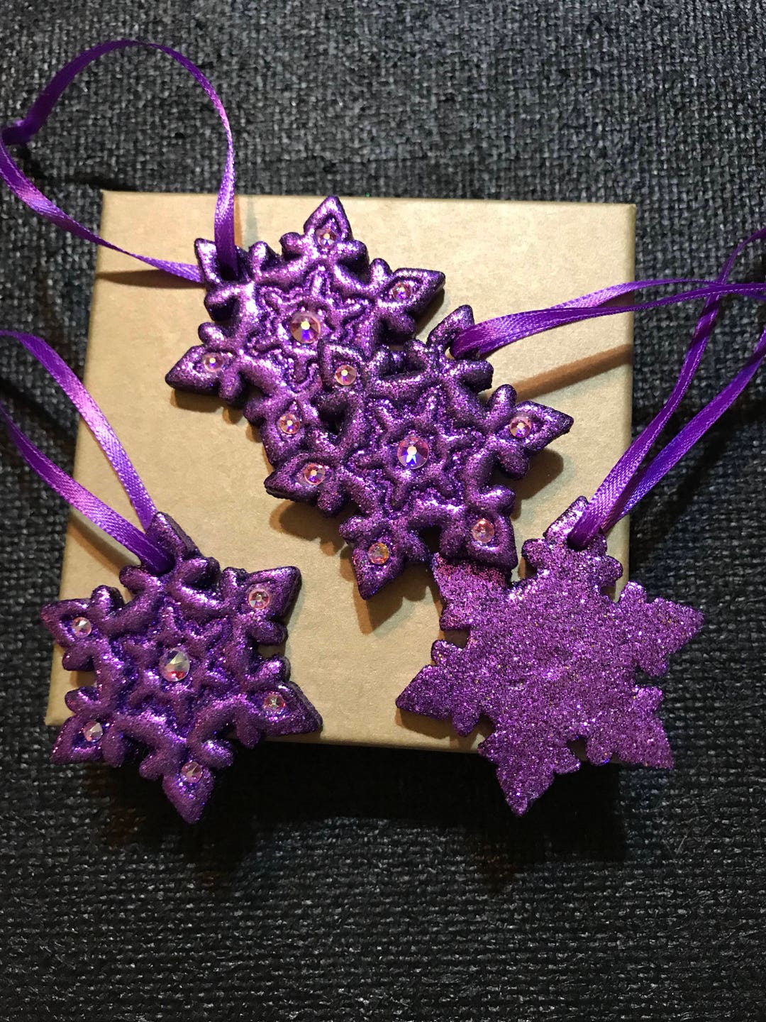 Set of 4. Purple Snowflake Glitter Snowflake Gift Decoration Mini ...