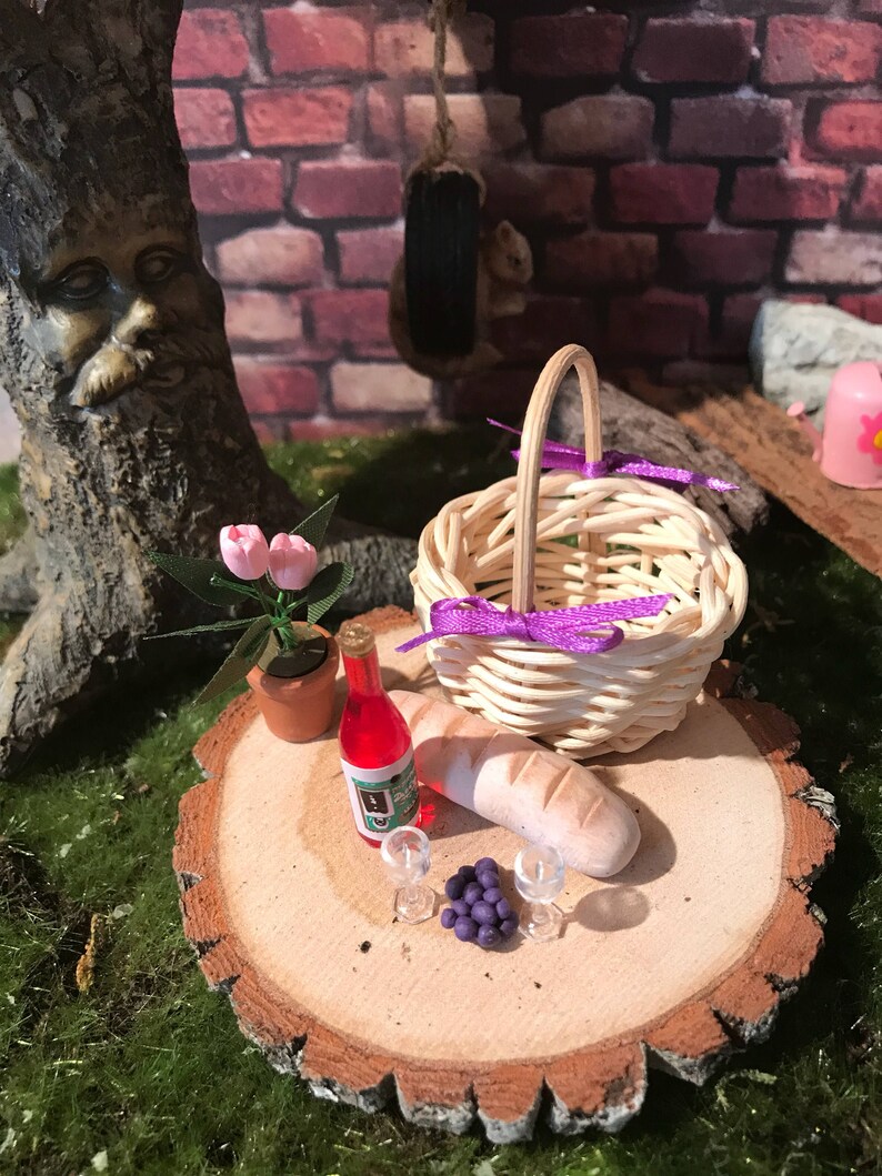 Fairy garden picnic fairy picnic basket dollhouse picnic | Etsy