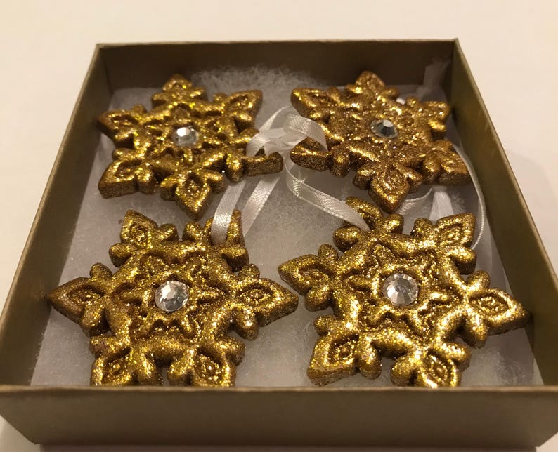 Set of 4 Gold Snowflake Glitter Snowflake Gift Decoration Mini - Etsy