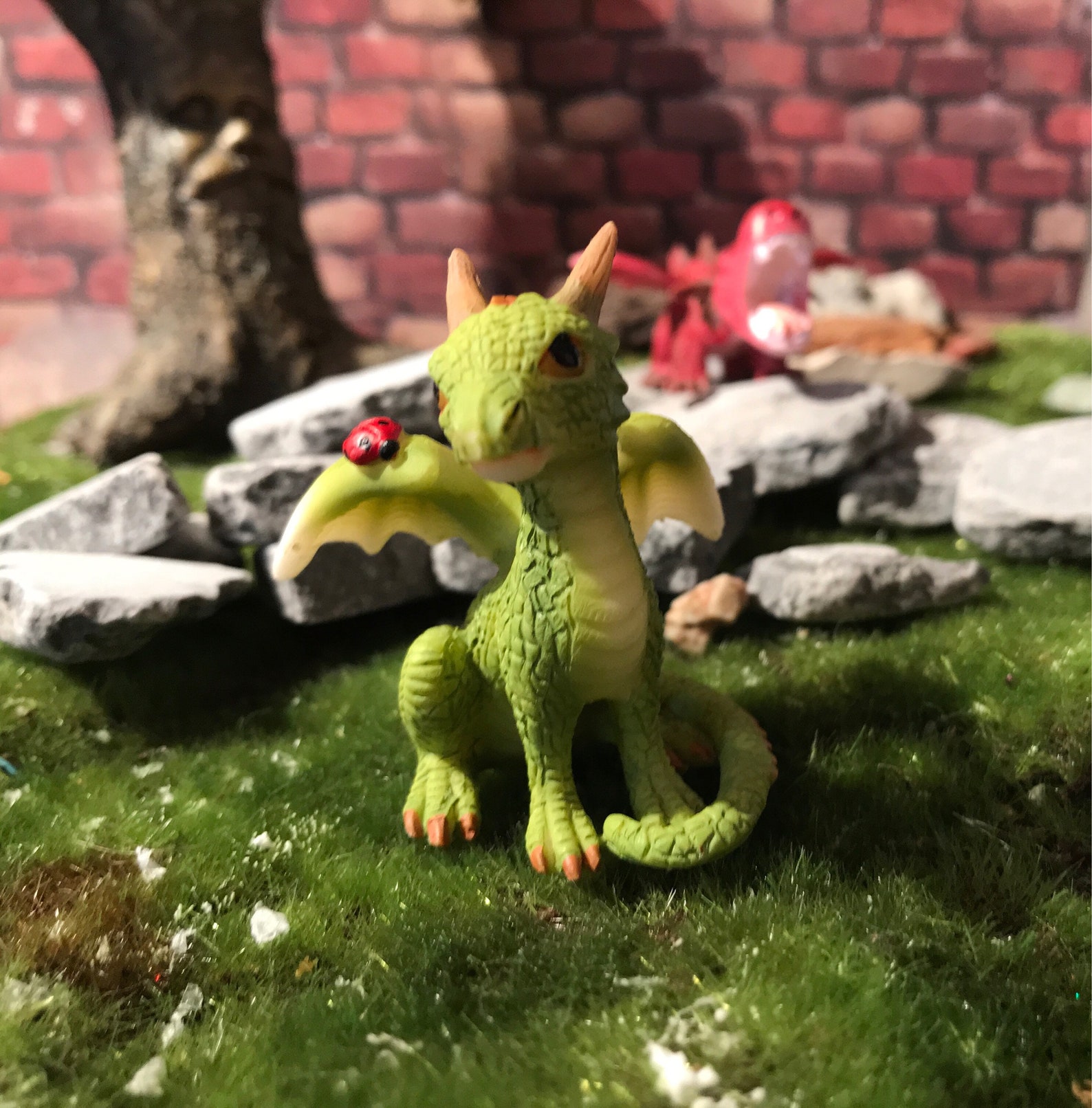 Adorable Miniature Green Dragon With Ladyon Its Wing, Fairy Garden ...