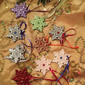 Set of 4 Blue Snowflake Cute Glitter Snowflake Gift Decoration ...