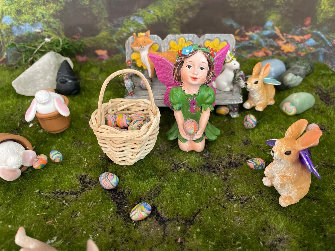 Cute Miniature Fairy Garden Easter Egg Hunt With Fairies. Miniature ...