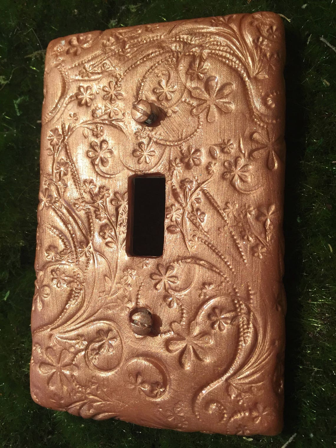 Soft Copper light switch plate swirls and flowers with | Etsy