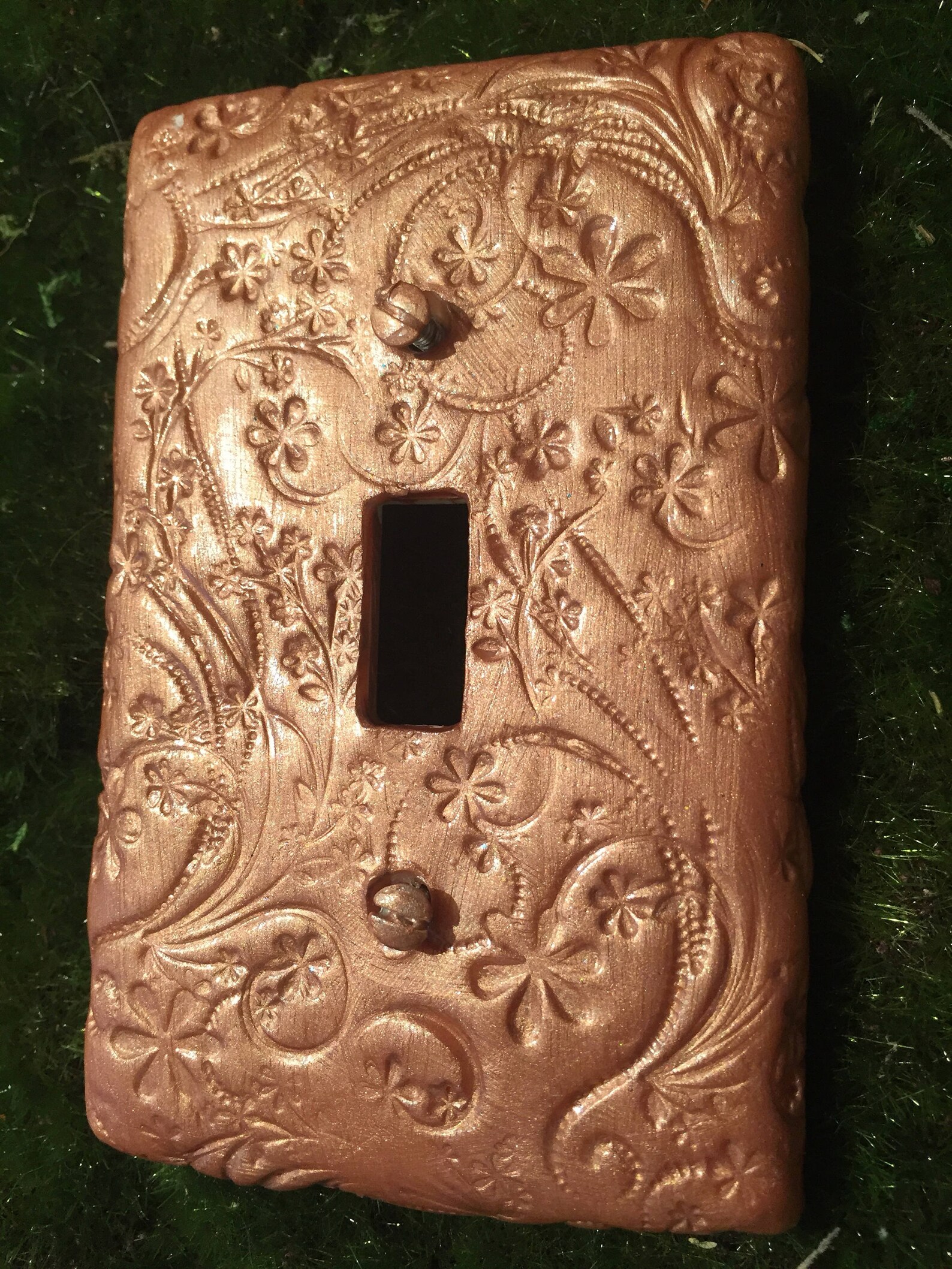 Soft Copper light switch plate swirls and flowers with | Etsy