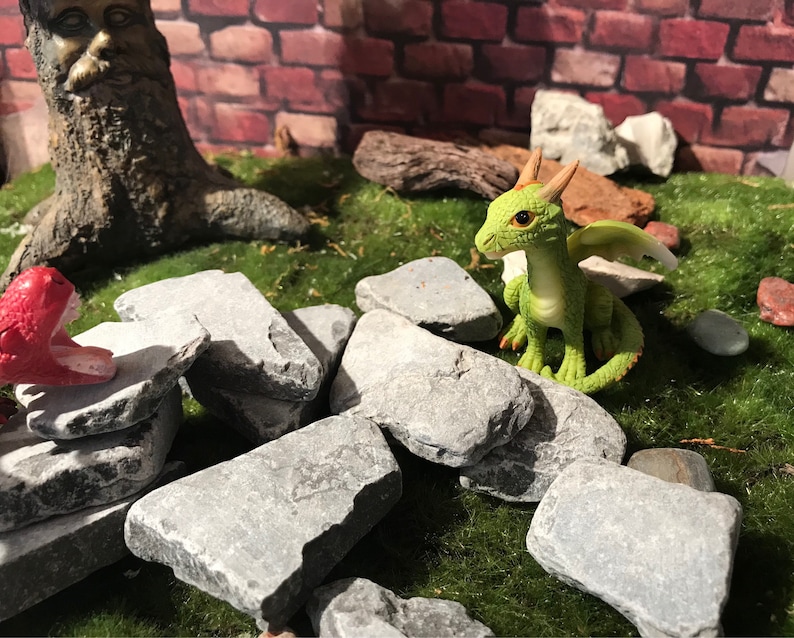 Adorable Miniature Green Dragon With Ladyon Its Wing, Fairy Garden ...