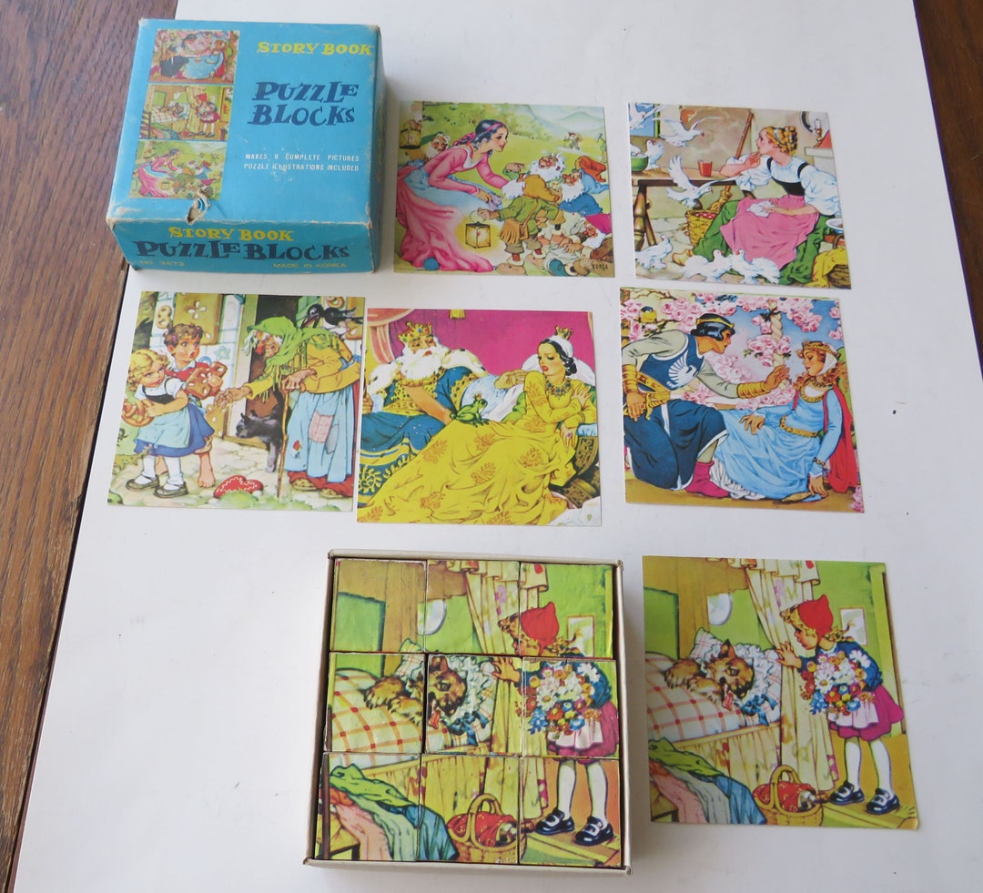 Vintage Story Book Puzzle Blocks Boxed Fairy Tales Children's Toy ...