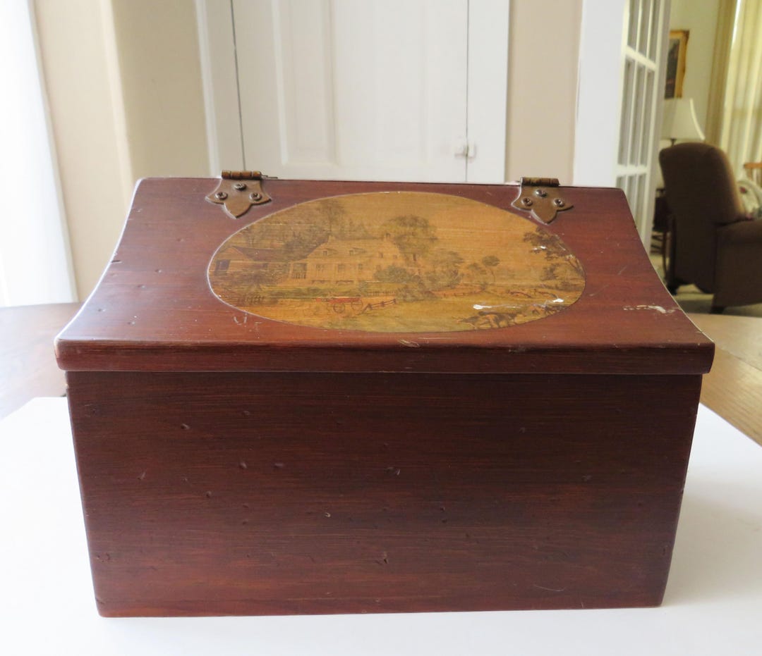 Vintage Wood Curved Top Box With Country Scene - Etsy