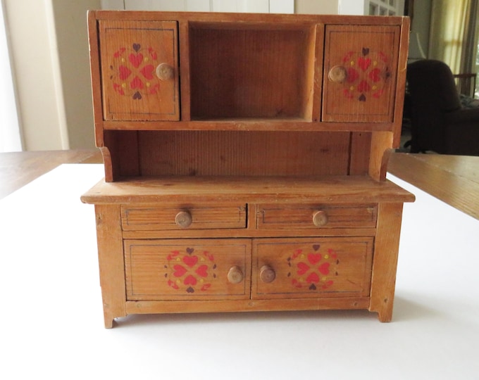 Antique Toy Cupboard Hutch Cabinet Wood Wooden Doors & Drawers Open ...