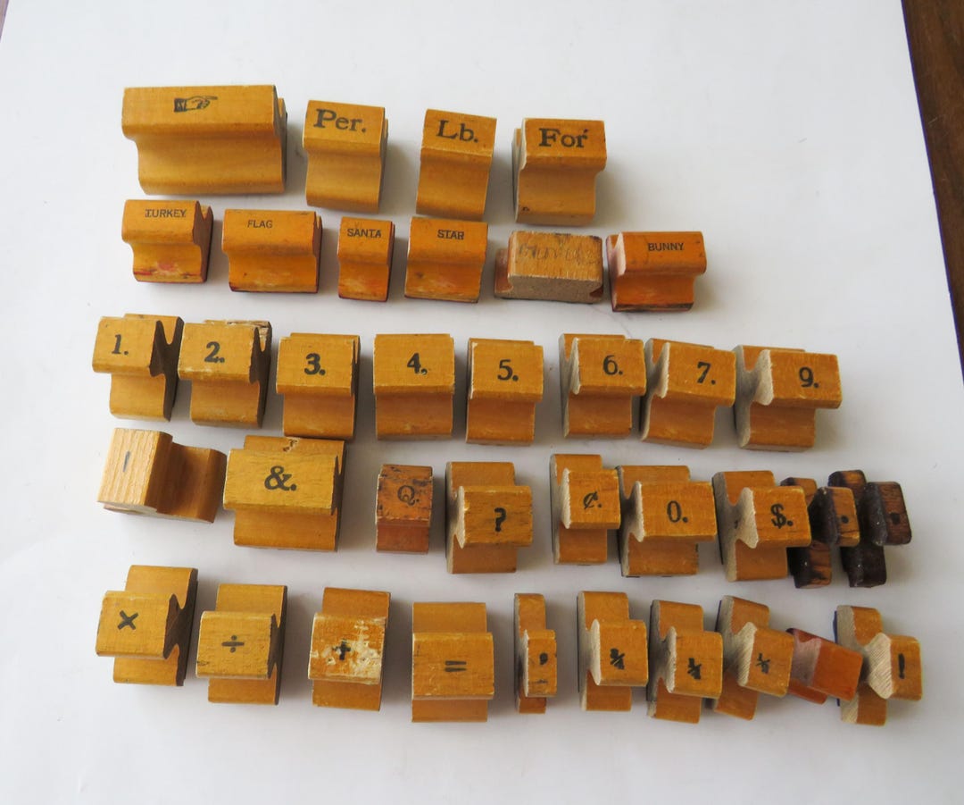 Lot Antique Wood Letter Rubber Stamp Print Blocks Numbers Hand Santa ...