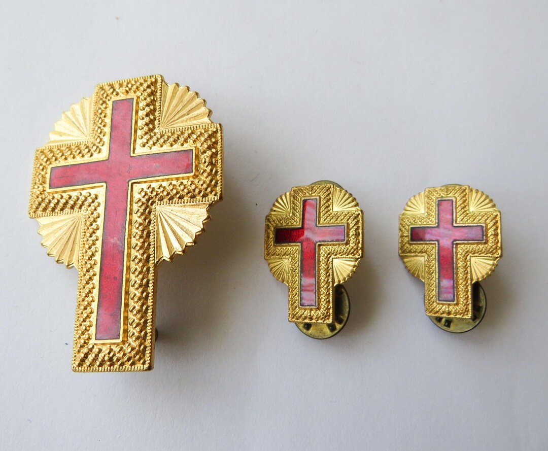 3 Antique Enamel Red Cross Pins Set Pinback Vintage - Etsy