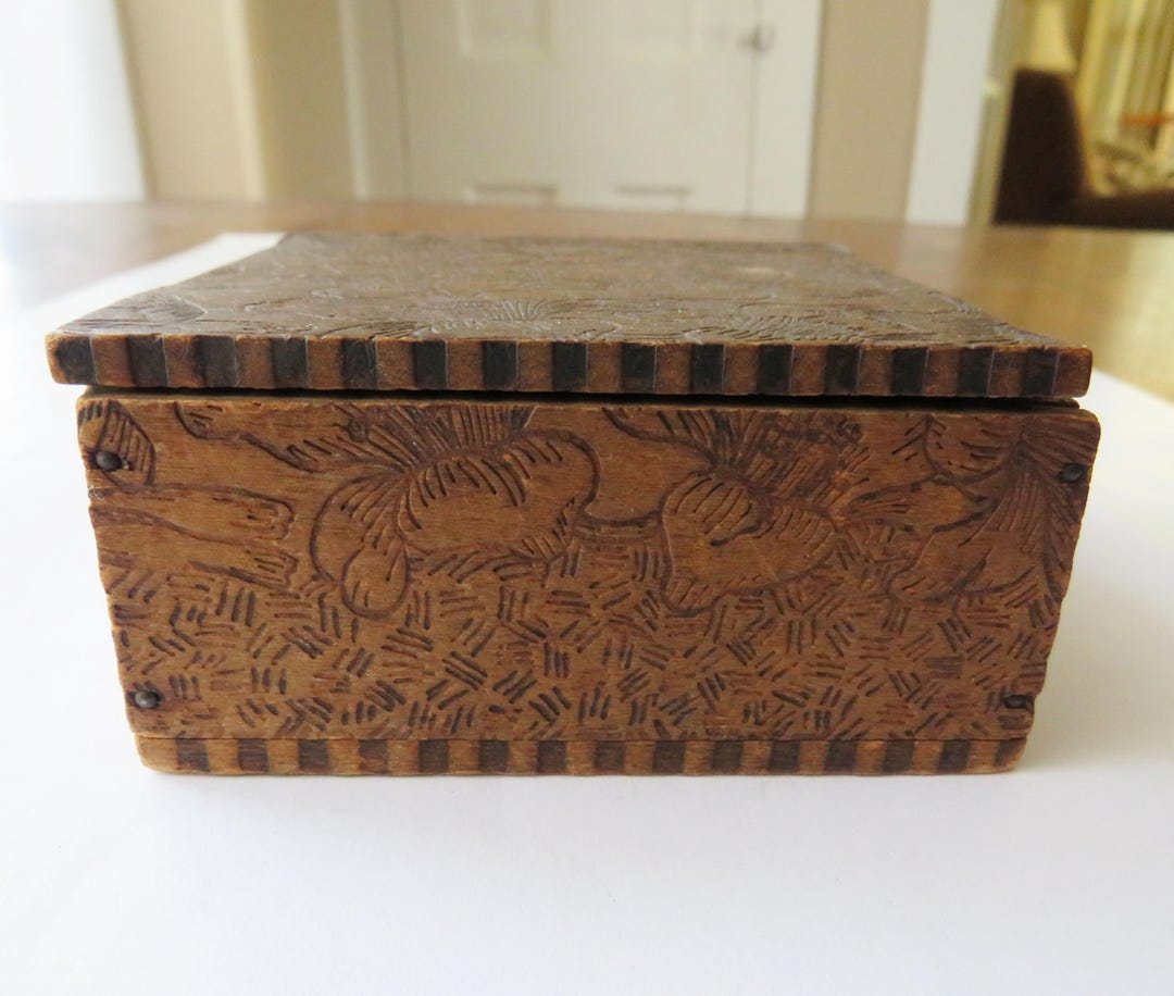 Antique Pyrography Box Flowers Vintage Pyro Wood - Etsy