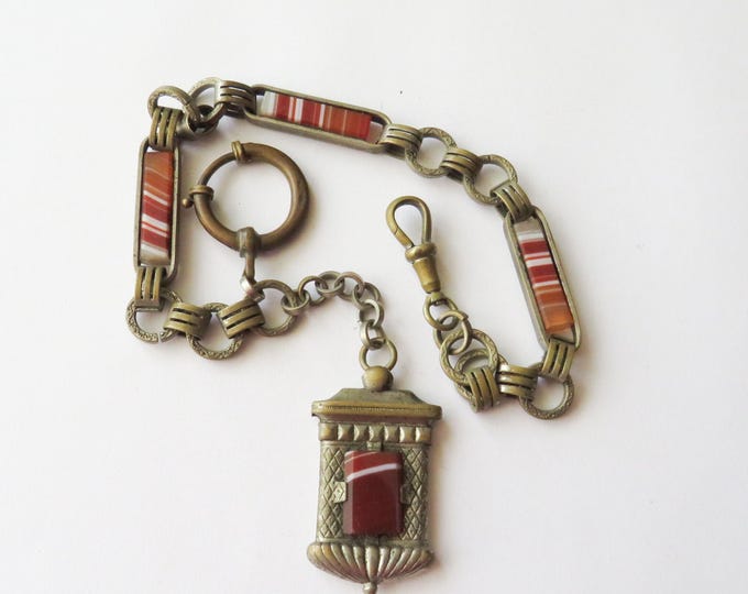 Antique Fancy Watch Chain & Fob Glass Inserts Vintage Brass - Etsy