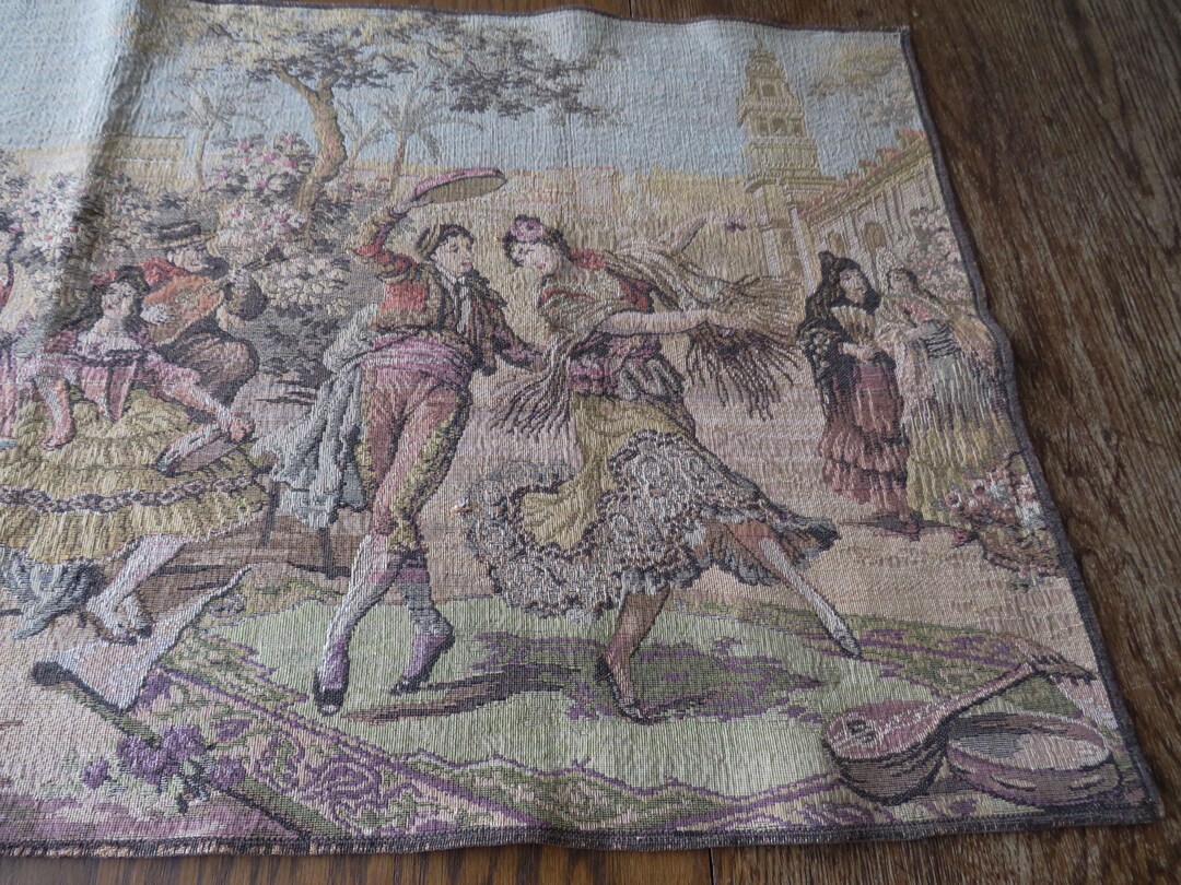 Antique Tapestry Spanish Scene Dancers Made in Belgium Wall Hanging ...