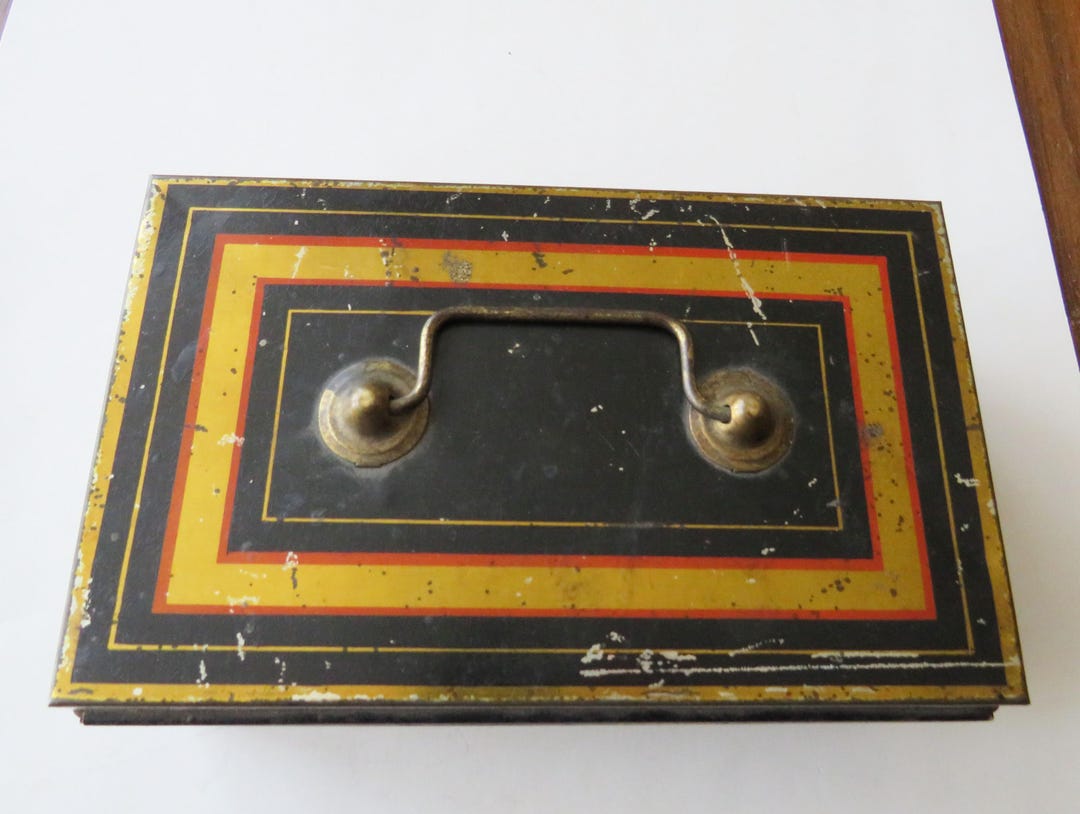 Antique Small Cash Box Metal Vintage Document Black Gold England - Etsy