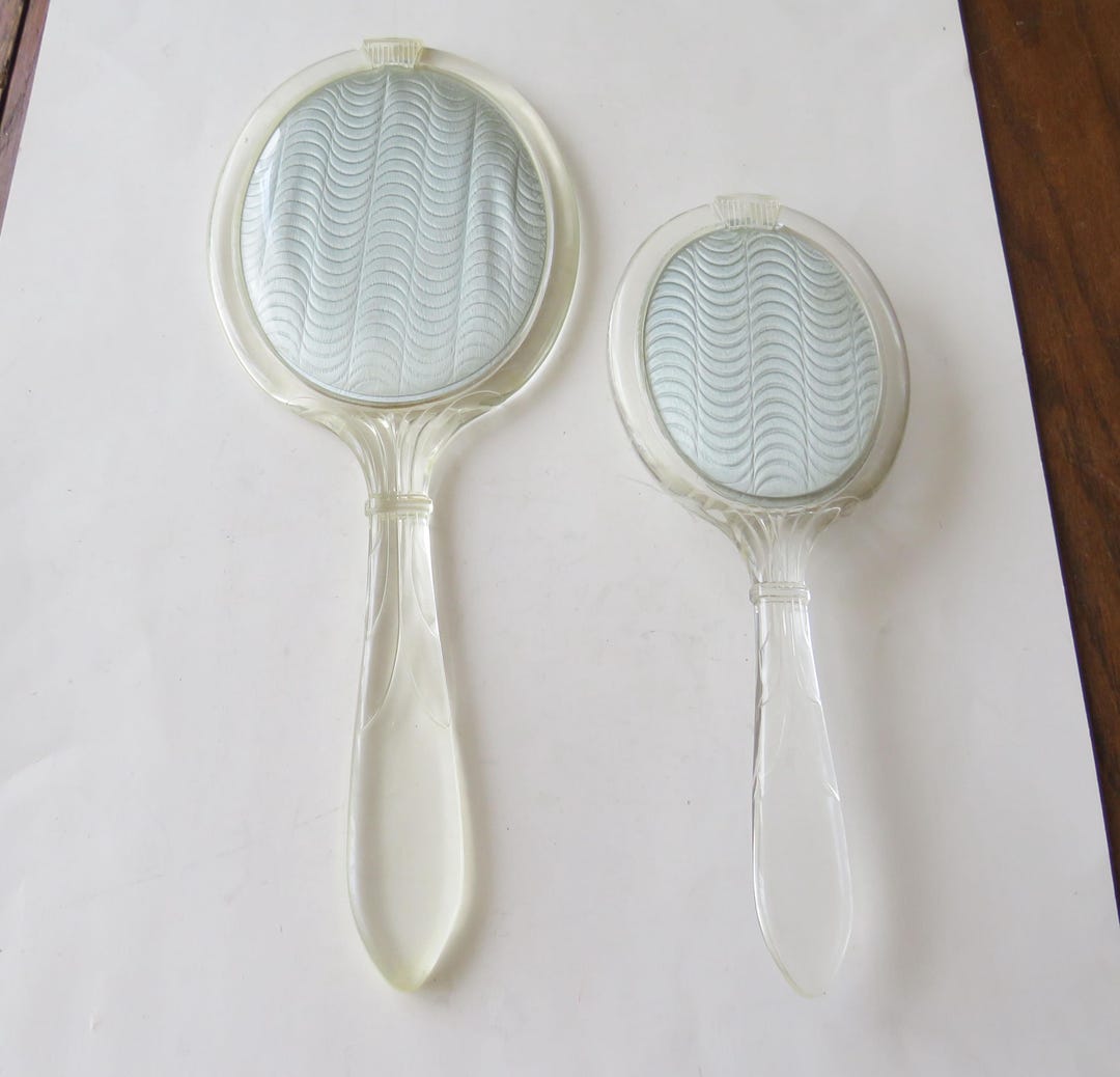 Vintage Plastic Lucite Hand Mirror & Hair Brush Set Retro - Etsy