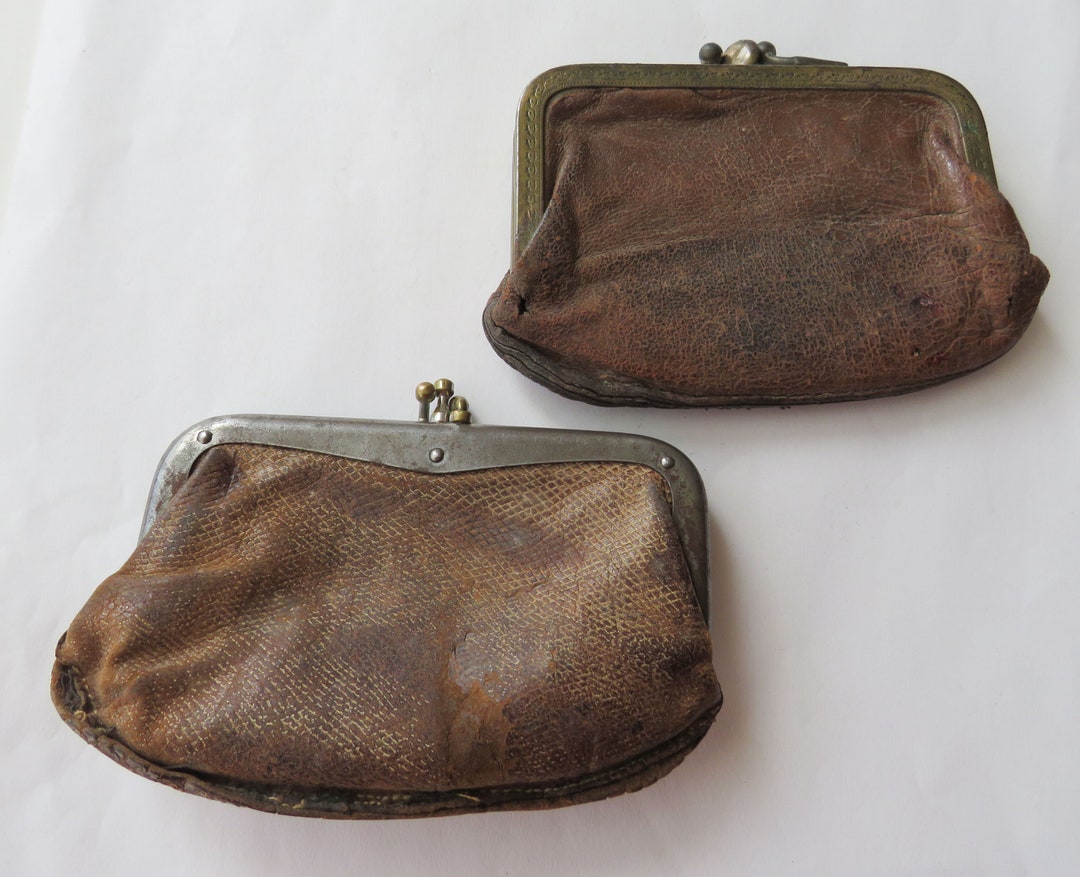 2 Antique Leather Coin Purse Metal Closures Vintage Shabby - Etsy