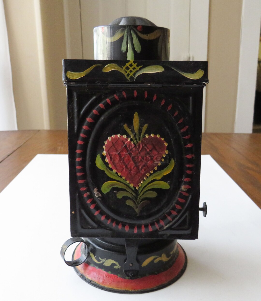 Antique Tole Painted Finger Lantern Vintage Ingento No. 6 Heart ...