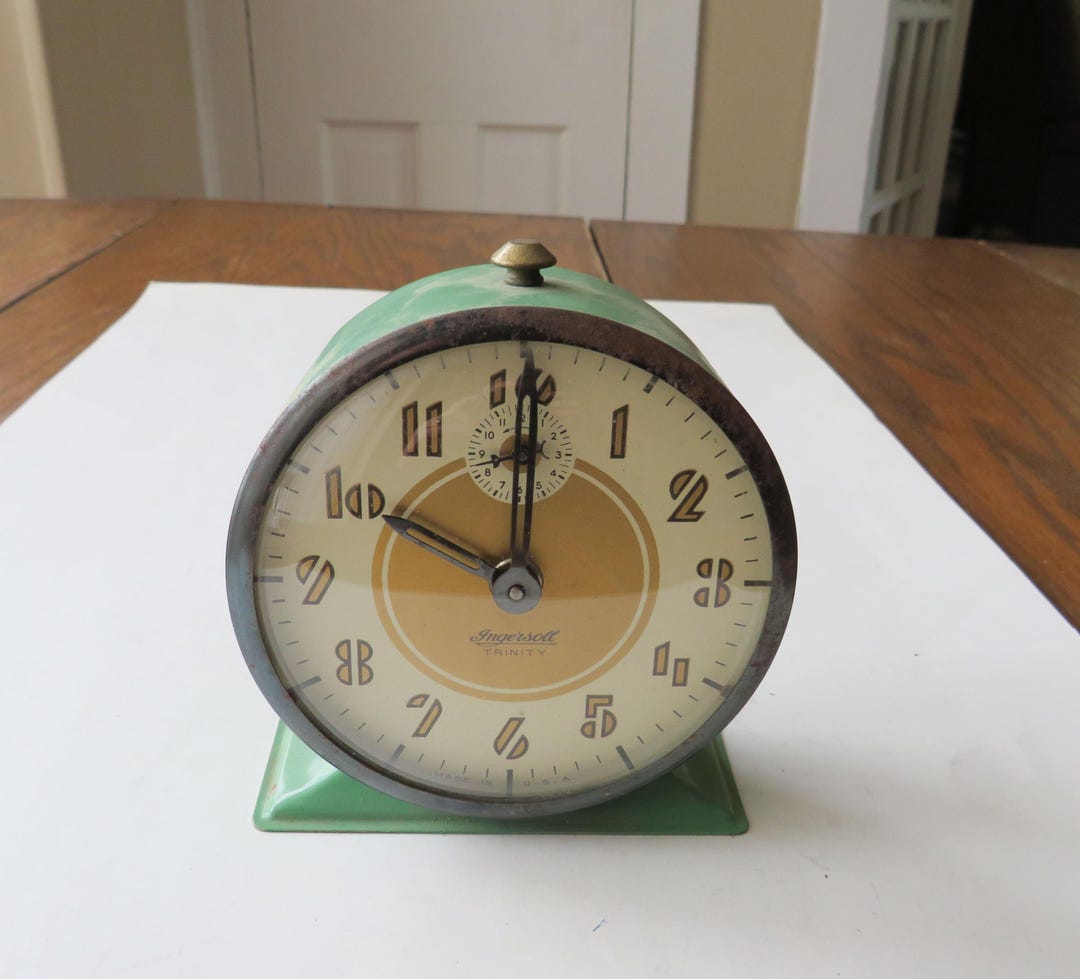Antique Ingersoll Trinity Alarm Clock Painted Shabby Vintage Refurbish ...