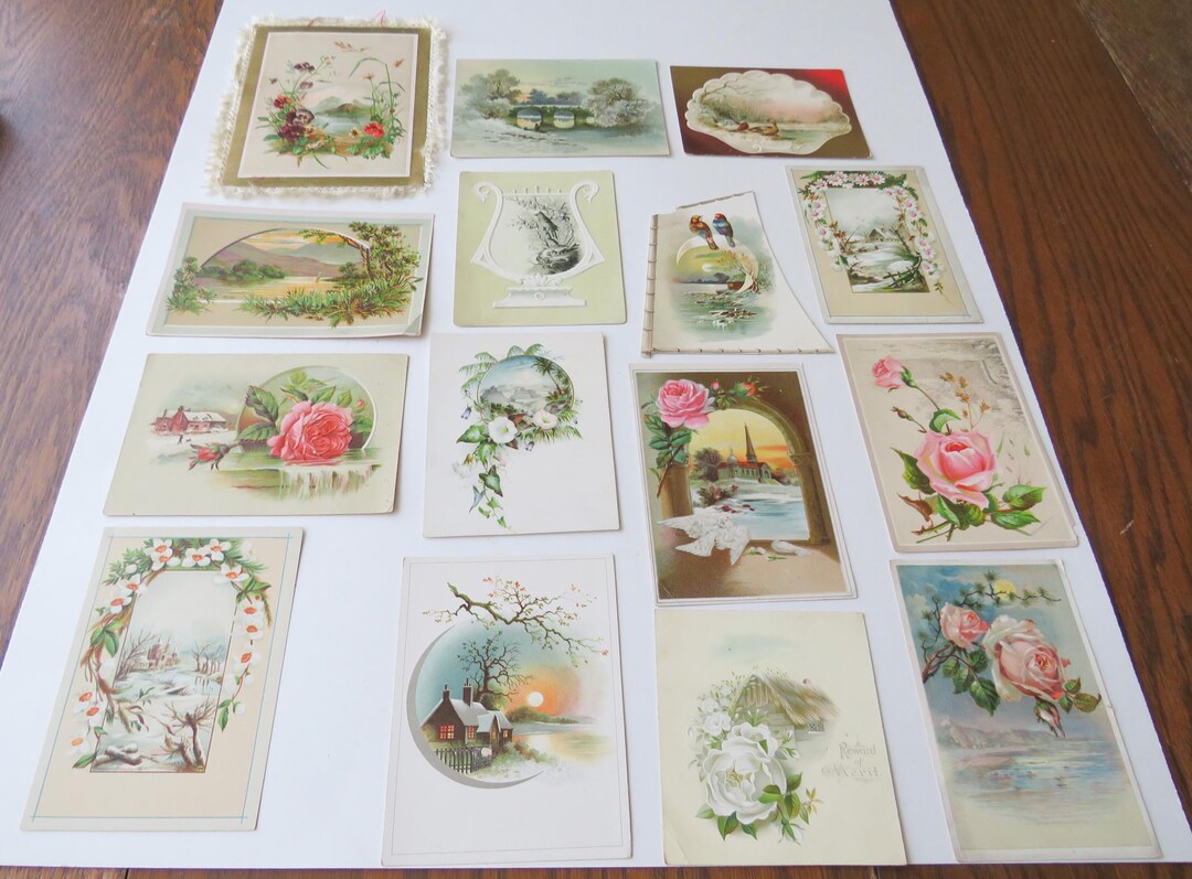 Lot Antique 15 Scrap Paper Flowers Birds Roses Scenes Crafting Junk ...