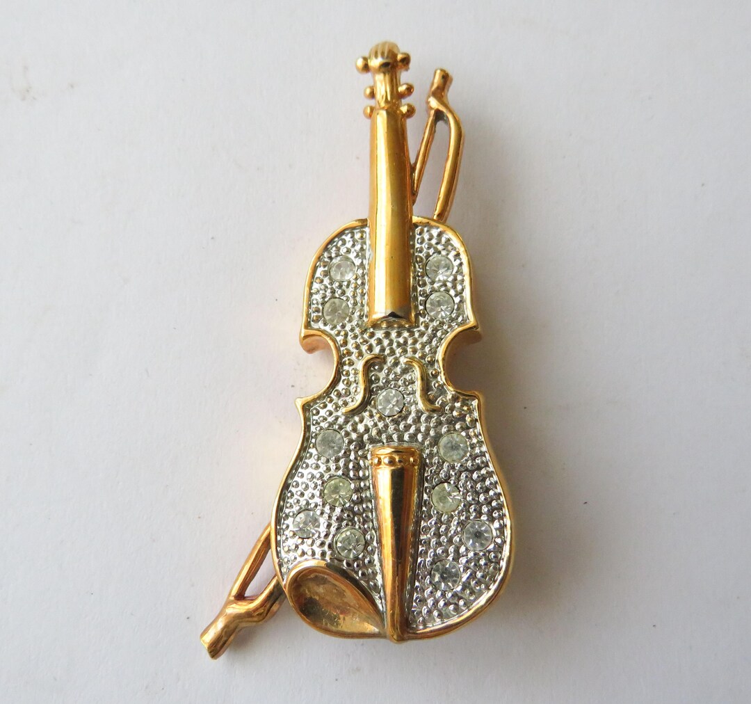 Vintage Violin Pin Rhinestone Brooch Gift - Etsy