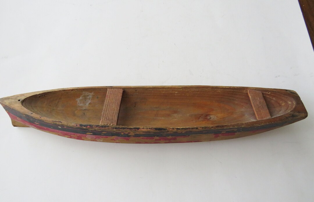 Antique Carved Wood Canoe Row Boat Vintage Shabby Lake Decor Small ...